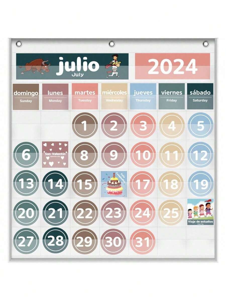 Monthly Calendar Pocket Chart For Classroom, Printed Days Of The Week ...