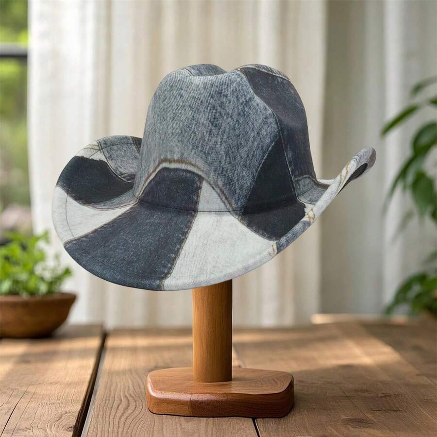 Women Denim Cowgirl Hat Contrast Color Wide Brim Western Cap For Party ...