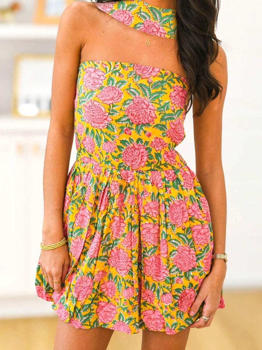 Women Tube Dress Summer Casual Floral Print Backless Mini Dress And ...