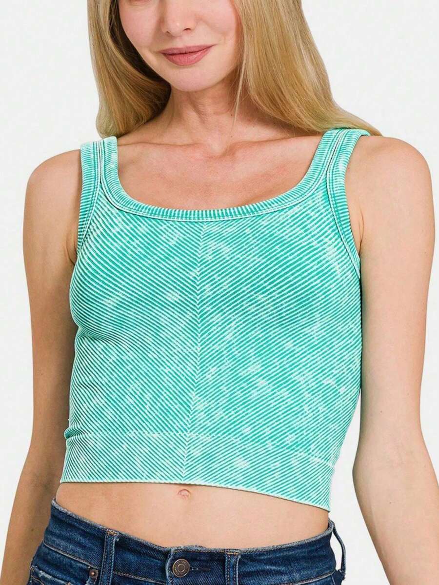 Women's Casual Tank Basic Washed Ribbed Wide Strap Top Turquoise ...