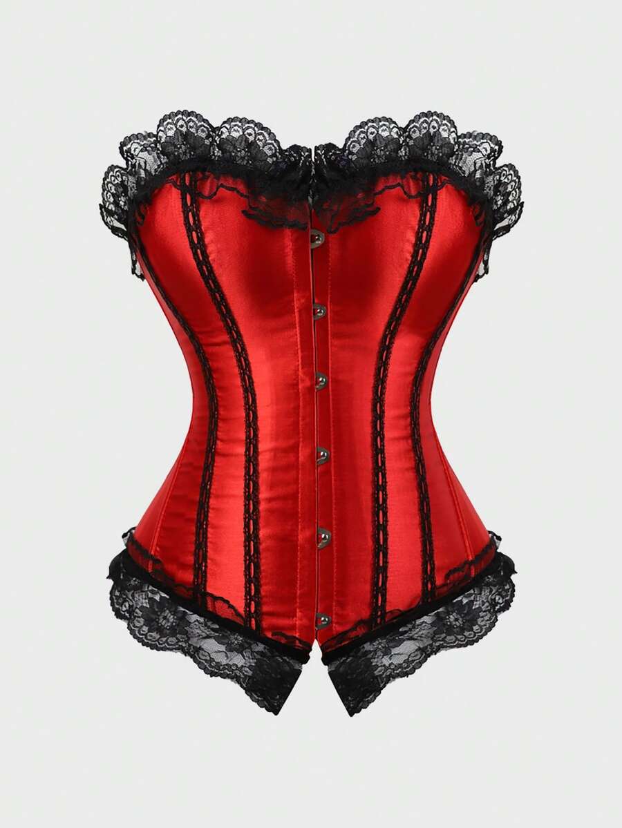 Renaissance Corset Women's Ruffled Lace Trim Satin Lace Up Corset Tummy ...