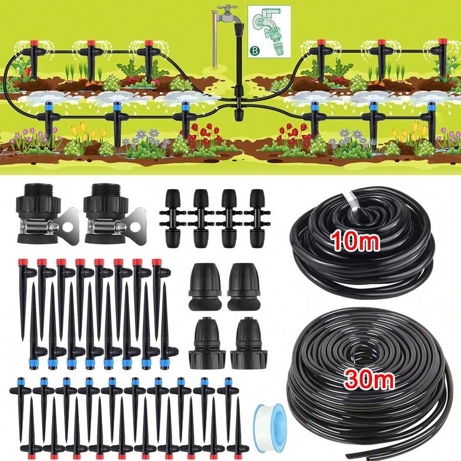 131FT 40M Drip Irrigation Kit Garden Plants Self Watering System Drip ...