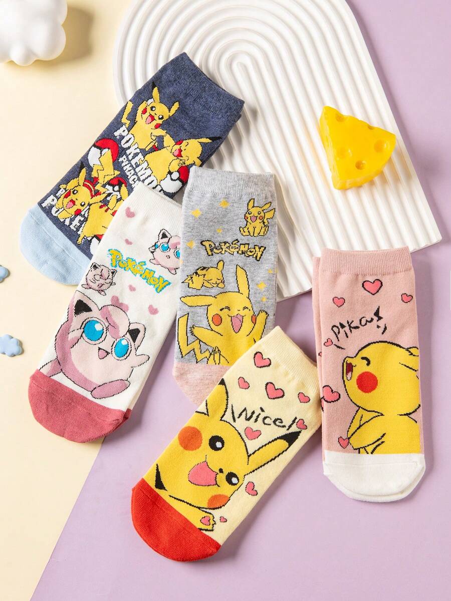 pokemon 5 pares de meias masculinas de personagem de desenho animado ...