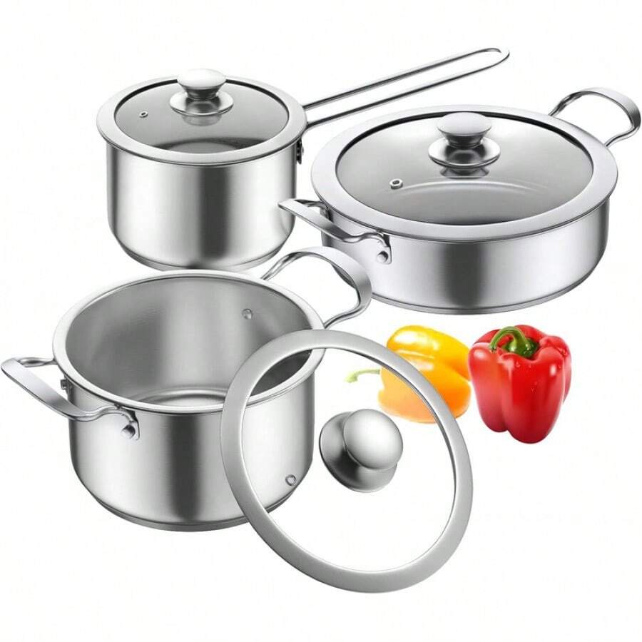 Stainless Steel Pots & Pans Set, 6 Pcs Nonstick Kitchen Induction ...