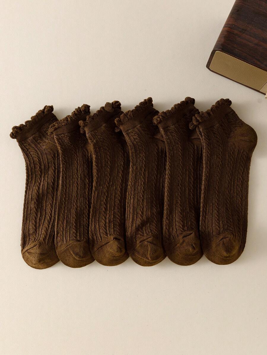 6 Pairs Women's Coffee Brown Short Socks, Cute All Season Versatile ...