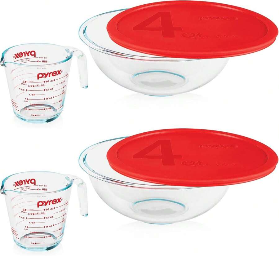 Pyrex Smart Essentials 3-Piece Glass Prep Set, 4-QT Glass Mixing Bowl ...