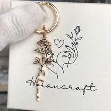 1pc Custom Name Birth Flower Keychain, Exquisite Personalized Keyring ...