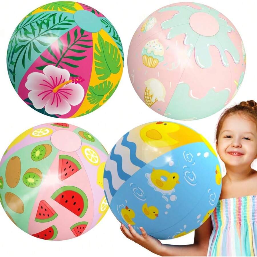 Sean's Choice 4 Pack 20" Beach Balls, Large Inflatable Pool Toys With ...