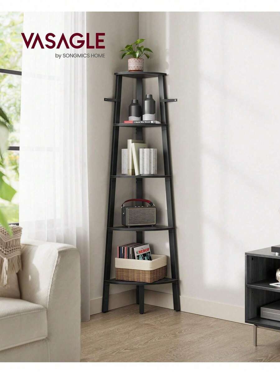 Corner Shelf Unit, 5-Tier Corner Shelf, Ladder Shelf For Living Room ...