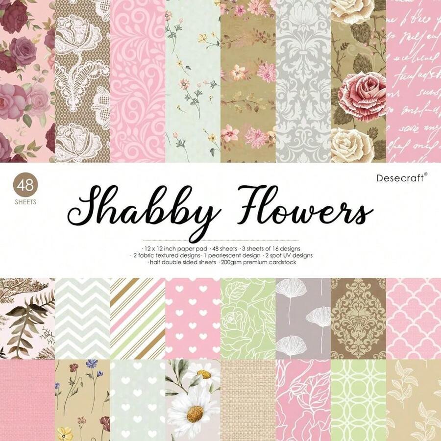 48 Sheets 12x12 Scrapbooking Cardstock Decorative Paper Pack - Vintage ...