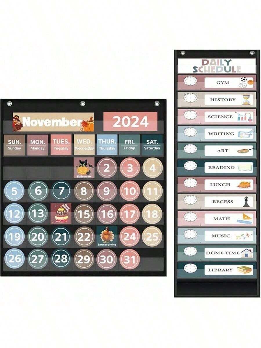 Monthly Calendar Pocket Chart For Classroom, Daily Schedule Pocket ...