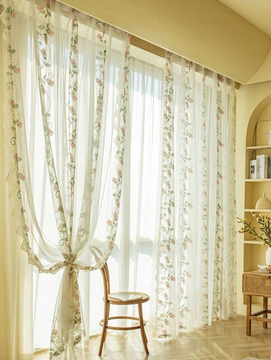 1PC French High-Grade Embroidered Lace Sheer Curtain For Living Room ...