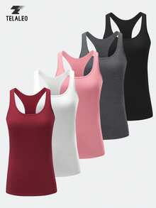 TELALEO 5 Packs Women's Round Neck Sporty Top, Workout Red Tank Tops ...