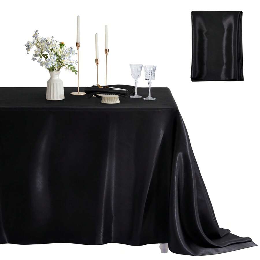 Black Satin Tablecloth Overlay Satin Table Cover Rectangle Bright Silky ...