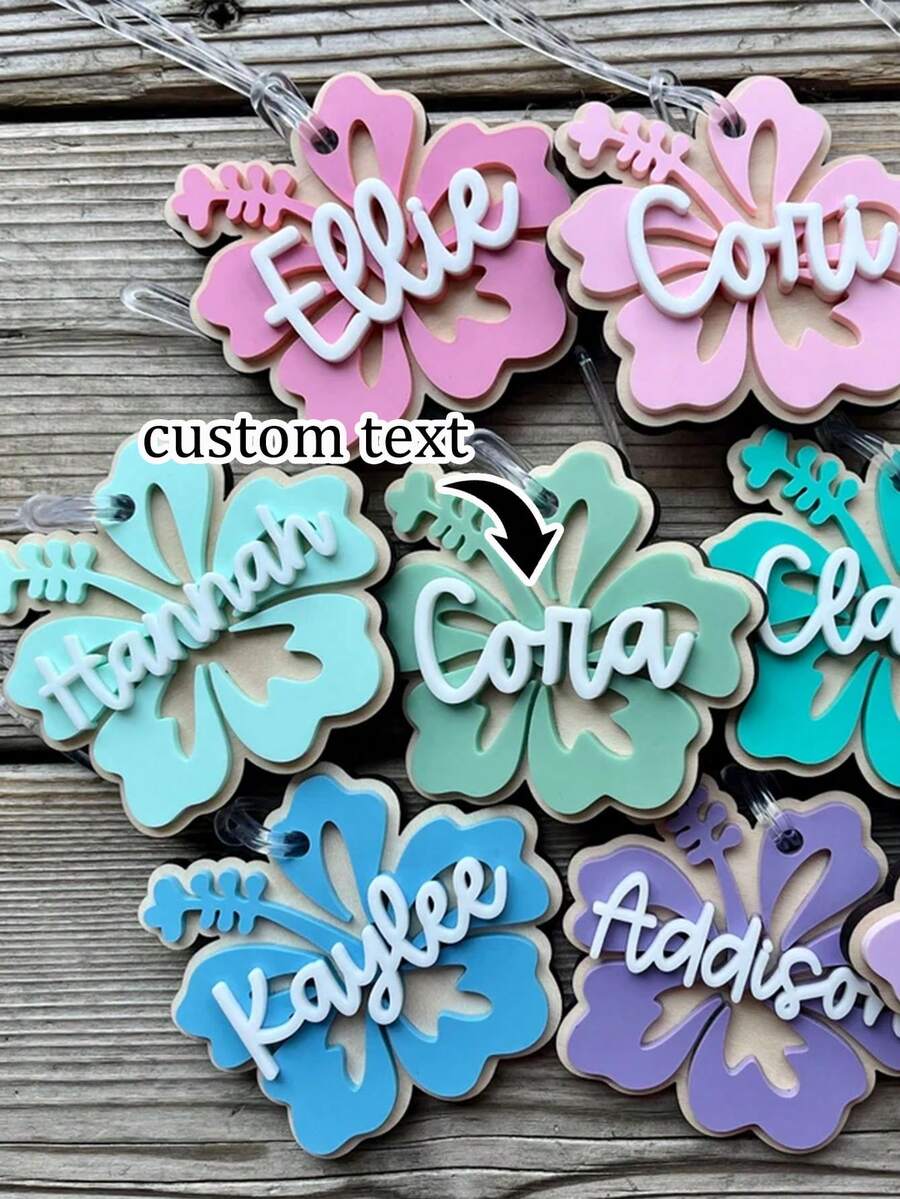 Hibiscus Flower Backpack Name Tag Flower Bag Tag School Name Tag ...