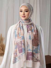 1 Piece Chiffon Hijab Printed Scarf, Elegant And Luxurious Retro Color ...