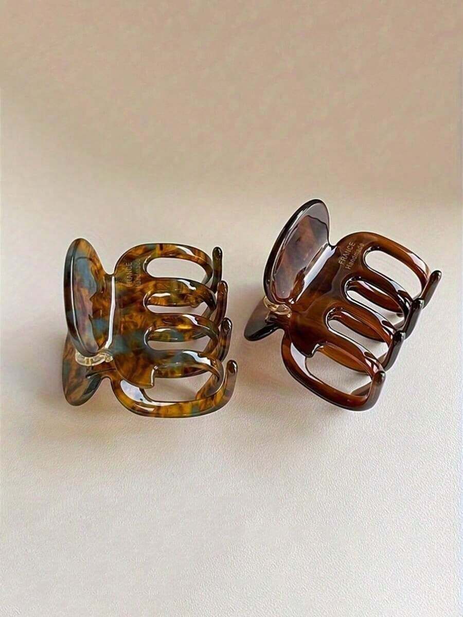 1pc/2pcs Retro Brown Stripe Hairpins, Elegant Versatile Small Hair Claw ...