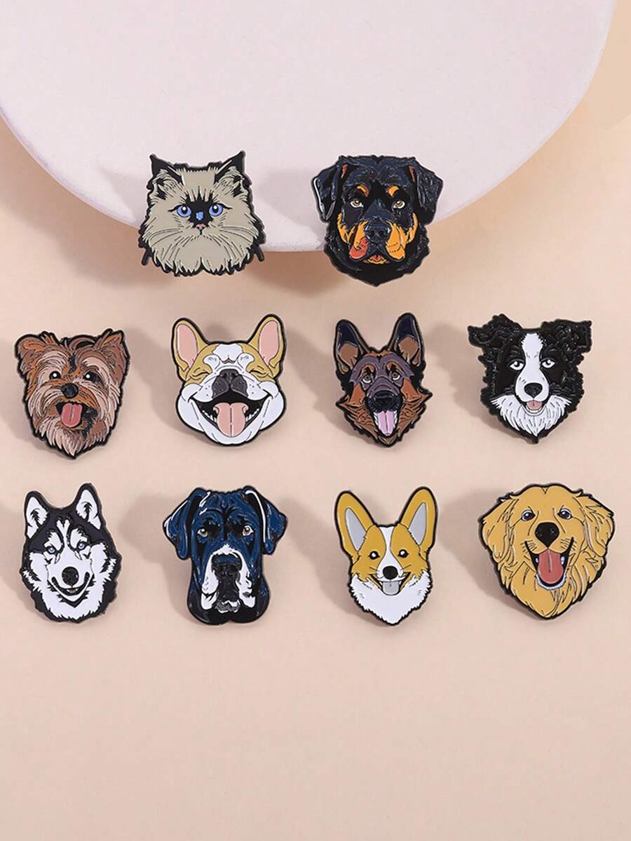 1pc Cute Pet Badge - Adorable Dog & Cat Head Design - Playful Animal ...