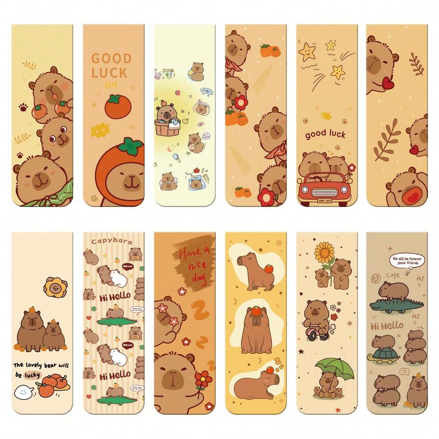 12 Pieces Magnetic Bookmarks Cute Capybara Magnetic Page Markers Pet ...