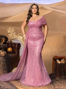 Faeriesty Hochglanz-Luxus Einschulter Tüllüberlagerung Perlenbestickte ...