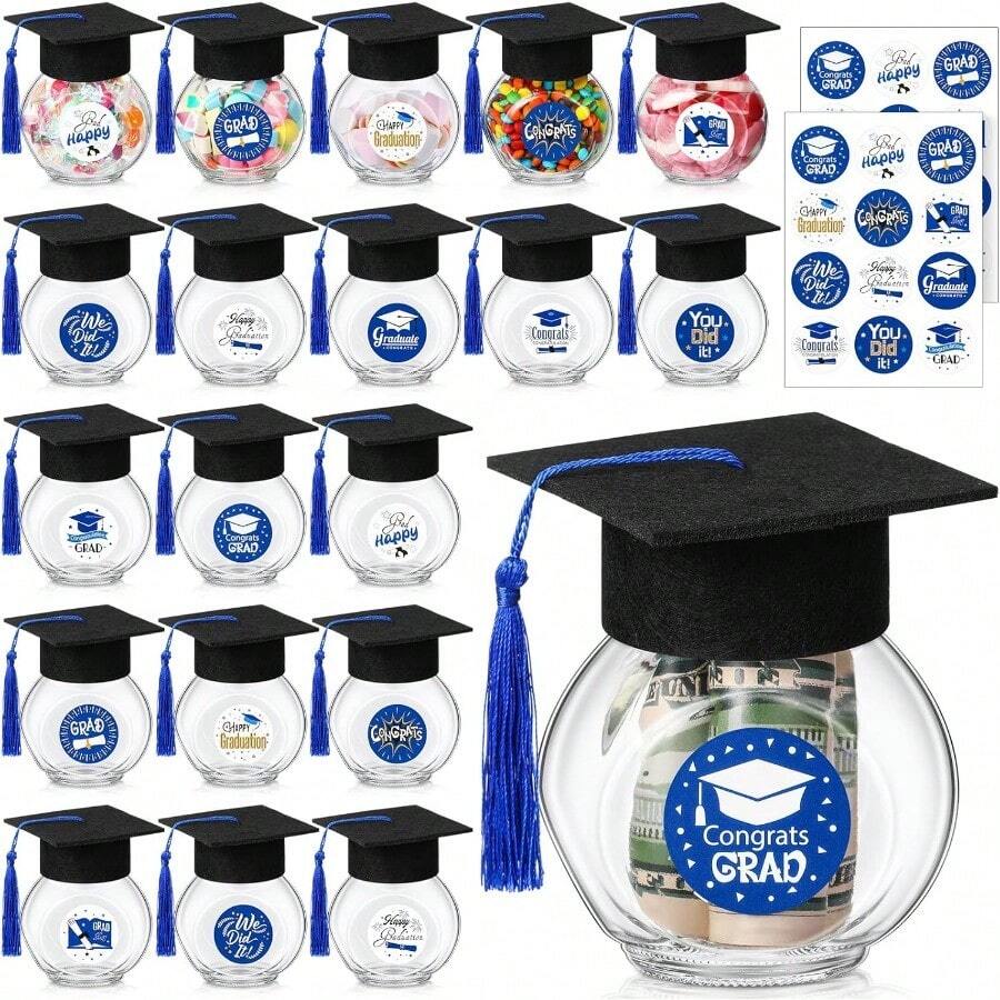 20 Sets Glass Graduation Candy Gifts Glass Jar With Cap And Tassel ...