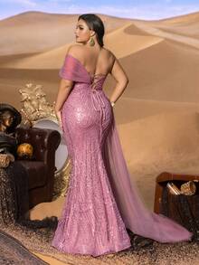 Faeriesty Hochglanz-Luxus Einschulter Tüllüberlagerung Perlenbestickte ...