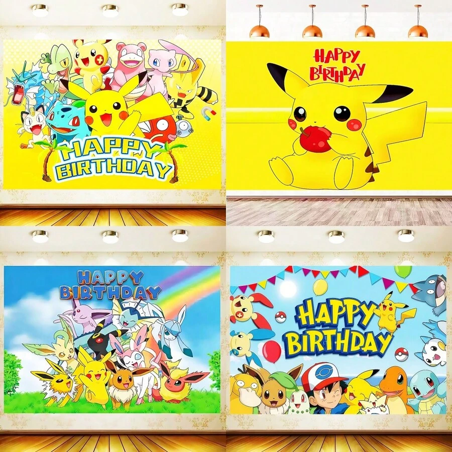 pokemon Pokemon Pikachu Backdrop Cloth Decoration Party Photography ...