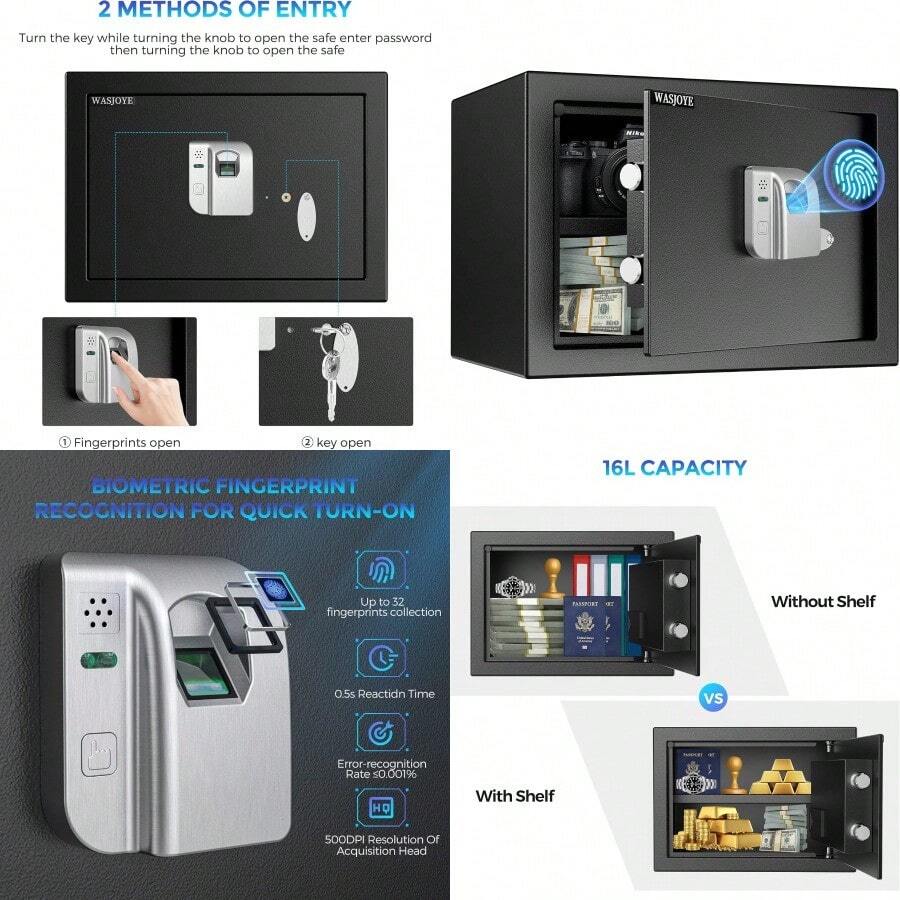 19L Fingerprint Security Cabinet Safe Box Electronic Personal Home Safe ...