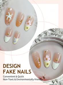10pcs Handmade 3D Nail Stickers, Medium Almond Shape, Yellow Ombre ...