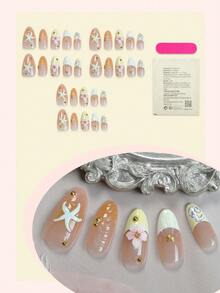 10pcs Handmade 3D Nail Stickers, Medium Almond Shape, Yellow Ombre ...