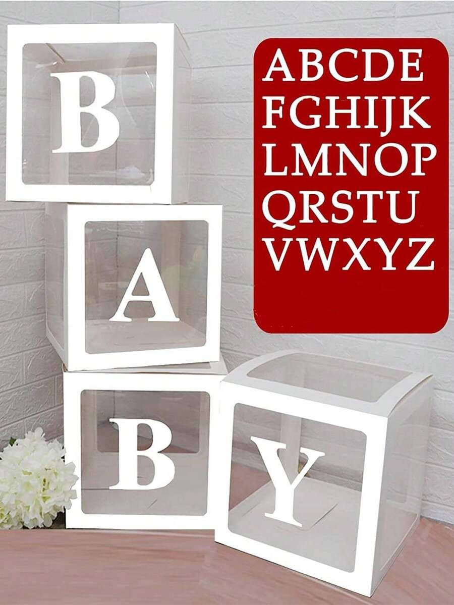 Alphabet Name Box Letter A-Z Balloon Transparent Box Birthday Wedding ...