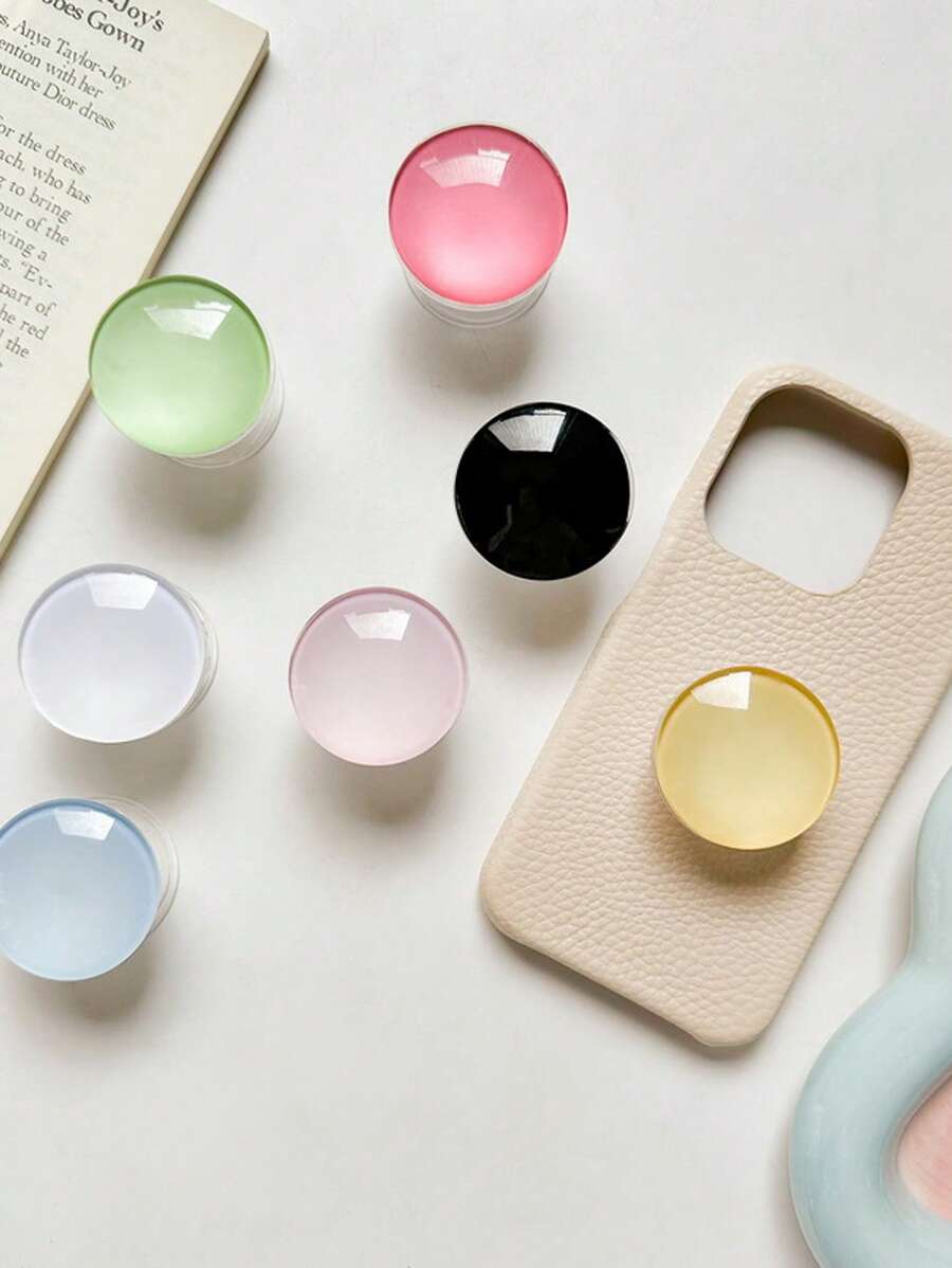 1pc Round Glass Solid Color Phone Stand, Minimalist Plain Expandable ...