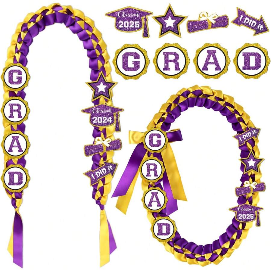 Purple And Gold Graduation Leis 2025 Graduation Lei Class Of 2025 Money Ribbon Leis For ...