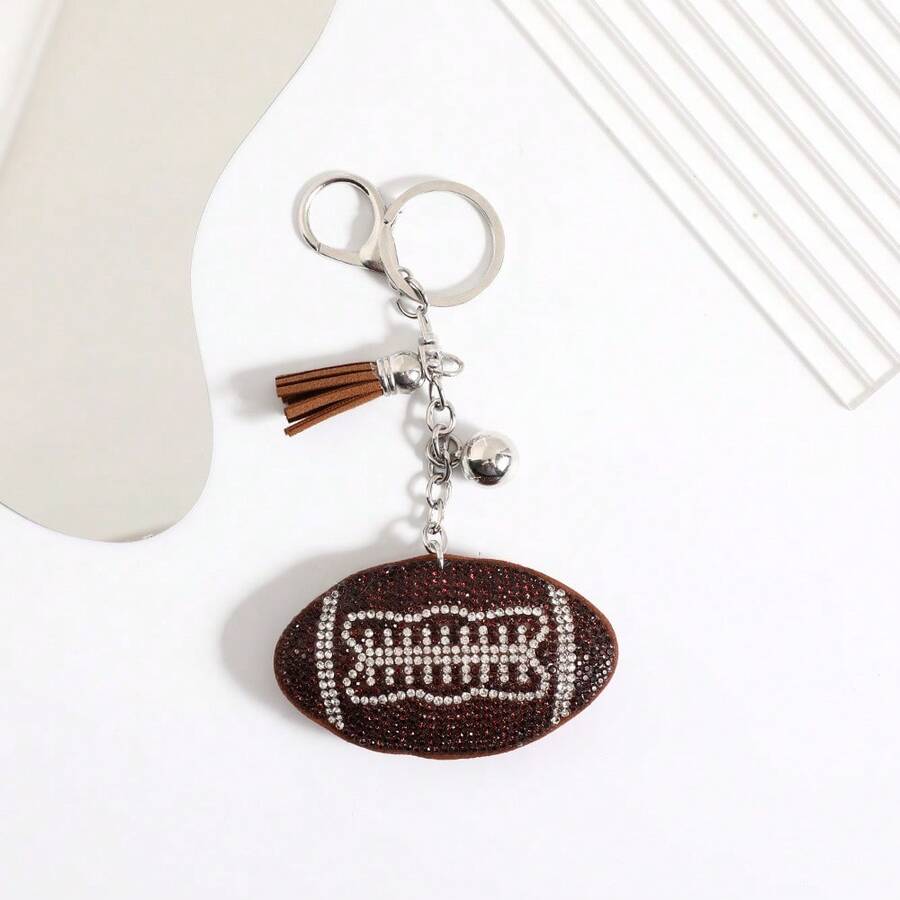 1pc International Rugby Ball Rhinestone Keychain, Creative Handbag ...