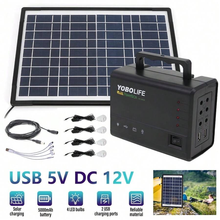 DFITO Solar Powered Generator, 12V 5A Portable Solar Generator Power ...