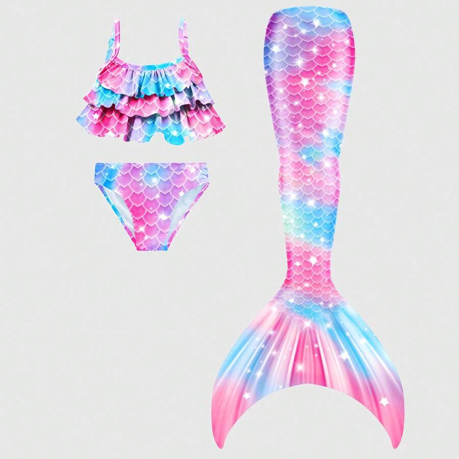 Young Girl Mermaid Tail With Bikini Set Bathing Suits For Girls Kids ...