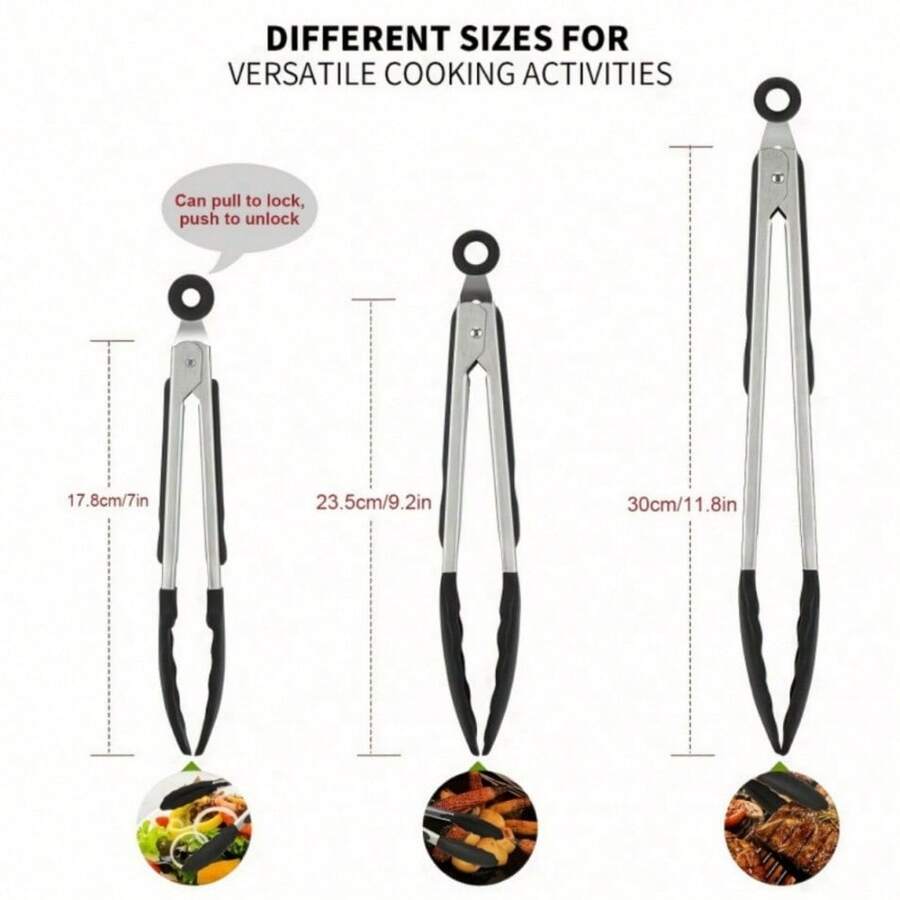 Stainless Steel Kitchen Tongs, Oven-Safe Tool, Outdoor BBQ Tongs ...
