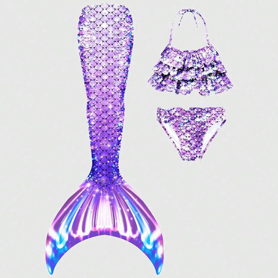 Young Girl Mermaid Tail With Bikini Set Bathing Suits For Girls Kids ...