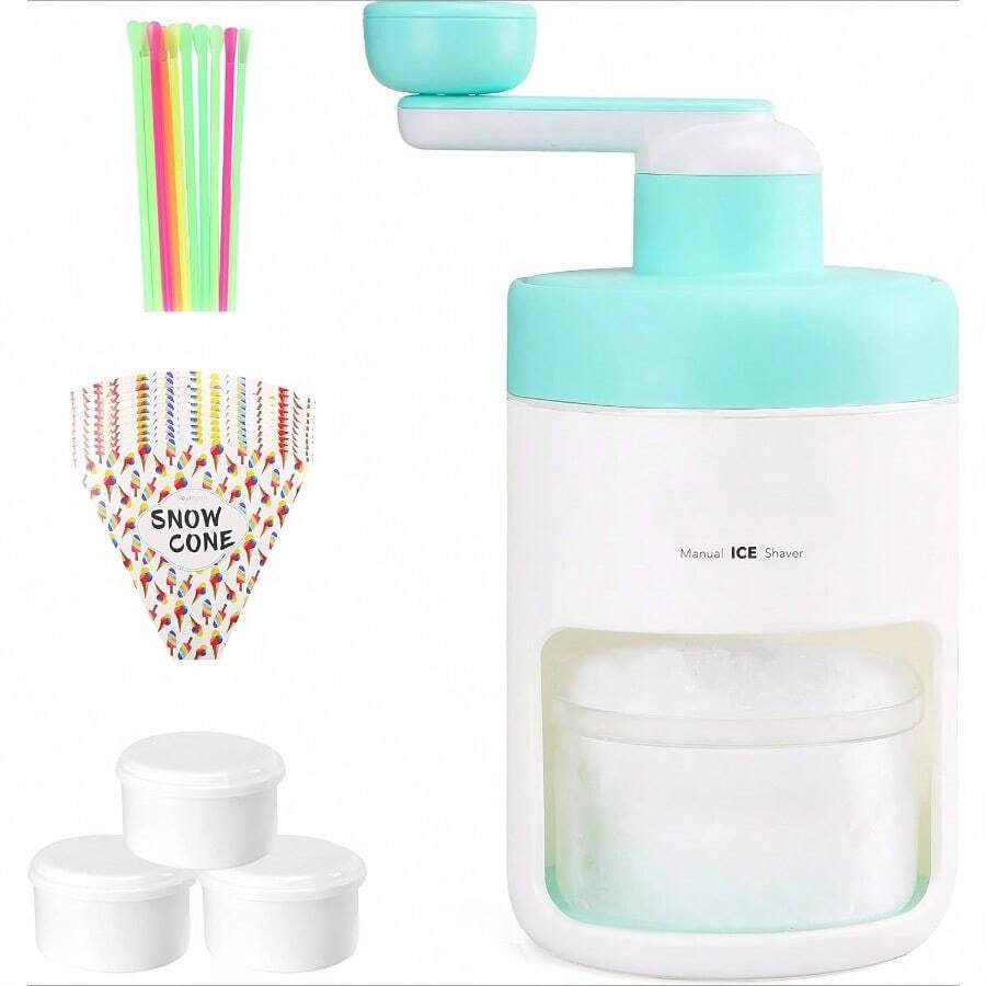 Shaved Ice Maker Machine Set With 10 Cardboard Cones, 10 Slushy Straws ...