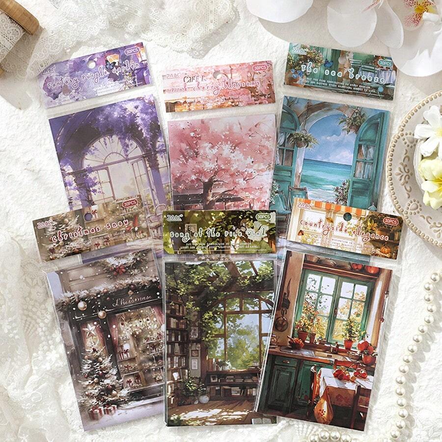 1 Pack 30 Sheets Vintage Style Assorted Window And Door Landscape Theme ...
