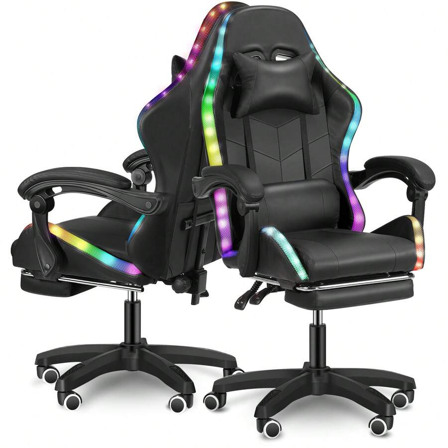 Silla gamer con luz LED RGB, reposapiés, silla de oficina de respaldo ...