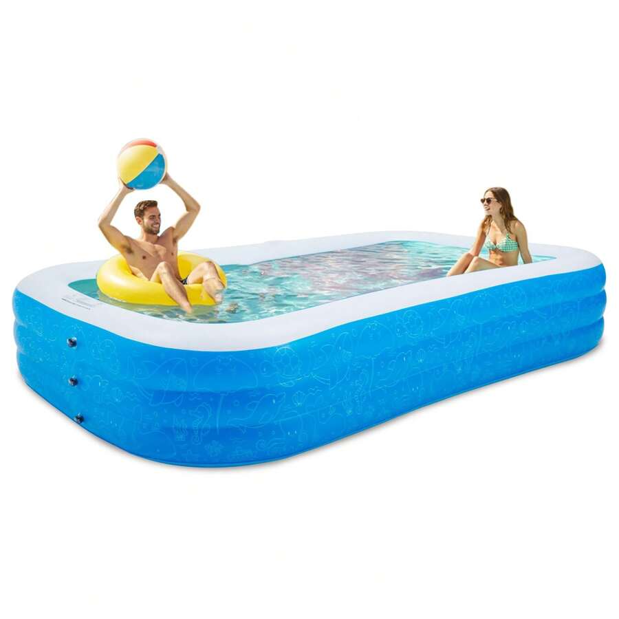Inflatable Swimming Pool, 120" X 72" X 22" Rectangular Family Pool ...