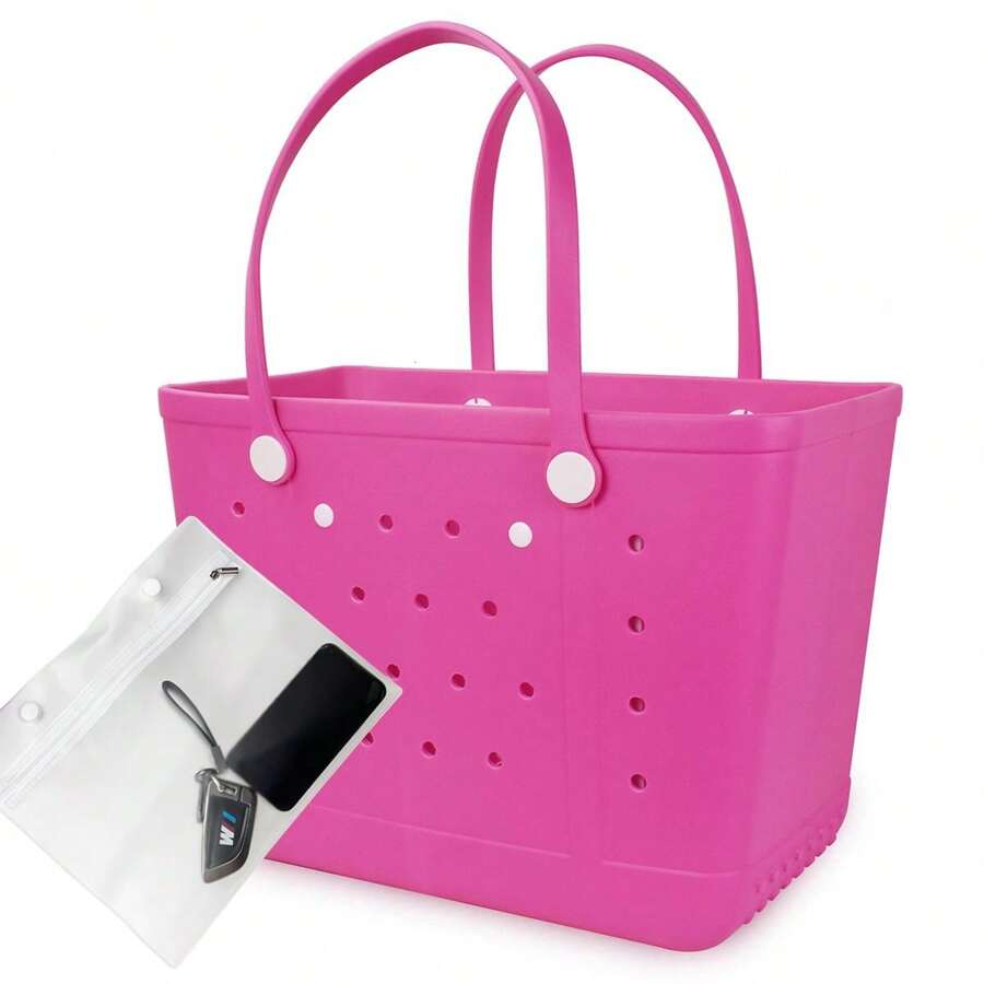 X-Large Rubber Tote Bag Beach Bag & Waterproof Zipper Inner Bag, Washable Durable Beach Tote Bag ...