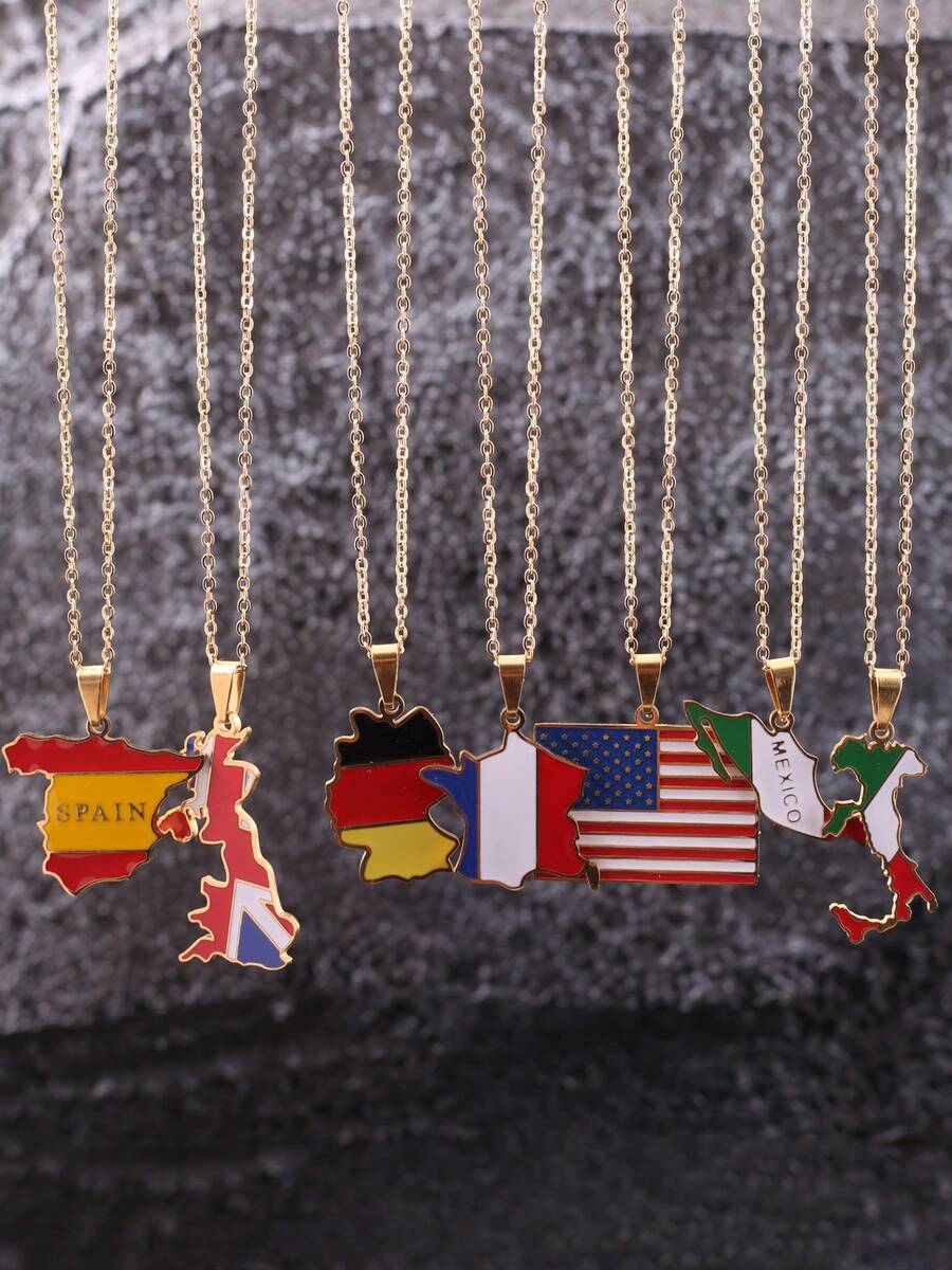 1 Pc 18K Stainless Steel National Flag Pendant Necklace, Suitable For ...