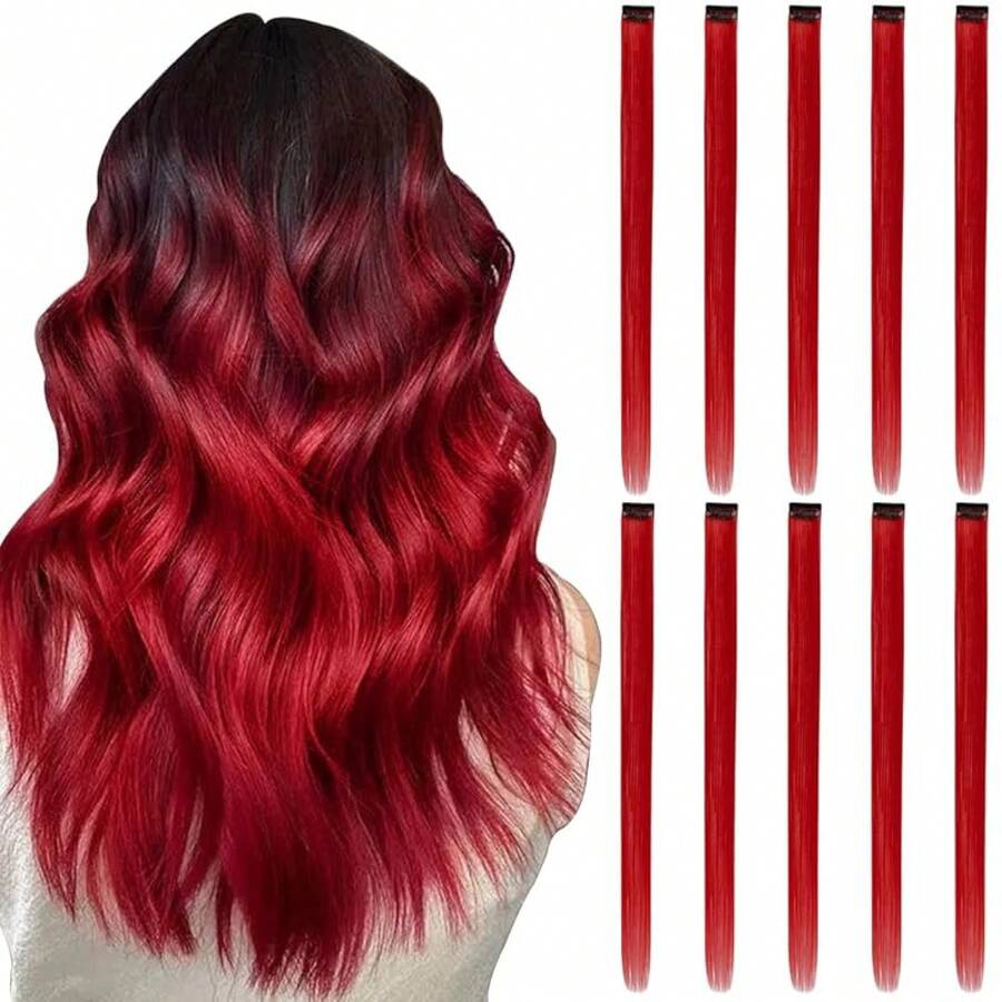Pink Hair Extensions Clip In, 22 Inch 10 Pcs Long Straight Colored, For ...
