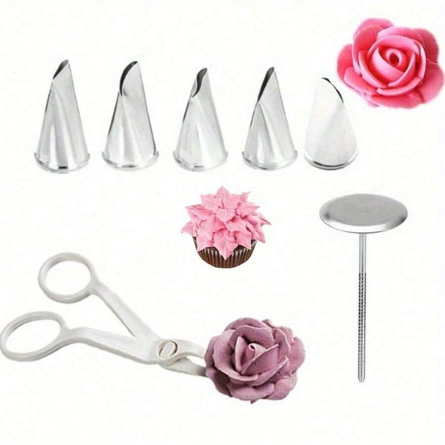 7pcs Baking Pastry Tool Set Stainless Steel Rose Petal Leaves Nozzles ...