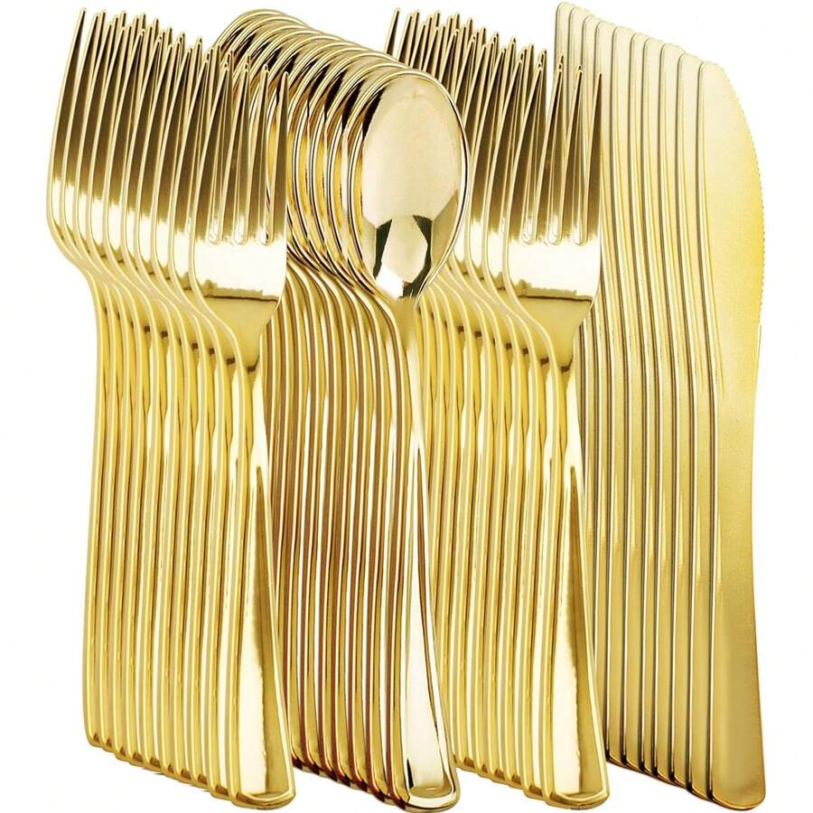 150pcs Gold Plastic Silverware Set, Disposable Gold Plastic Cutlery Set ...