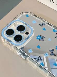 1ชิ้น เคสโทรศัพท์กระจกเงาลายดอกไม้สีฟ้า ผีเสื้อ หัวใจนำโชค เข้ากันได้ ...