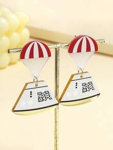 1 Pair Red & White Parachute Spaceship Re-Entry Capsule Earrings ...