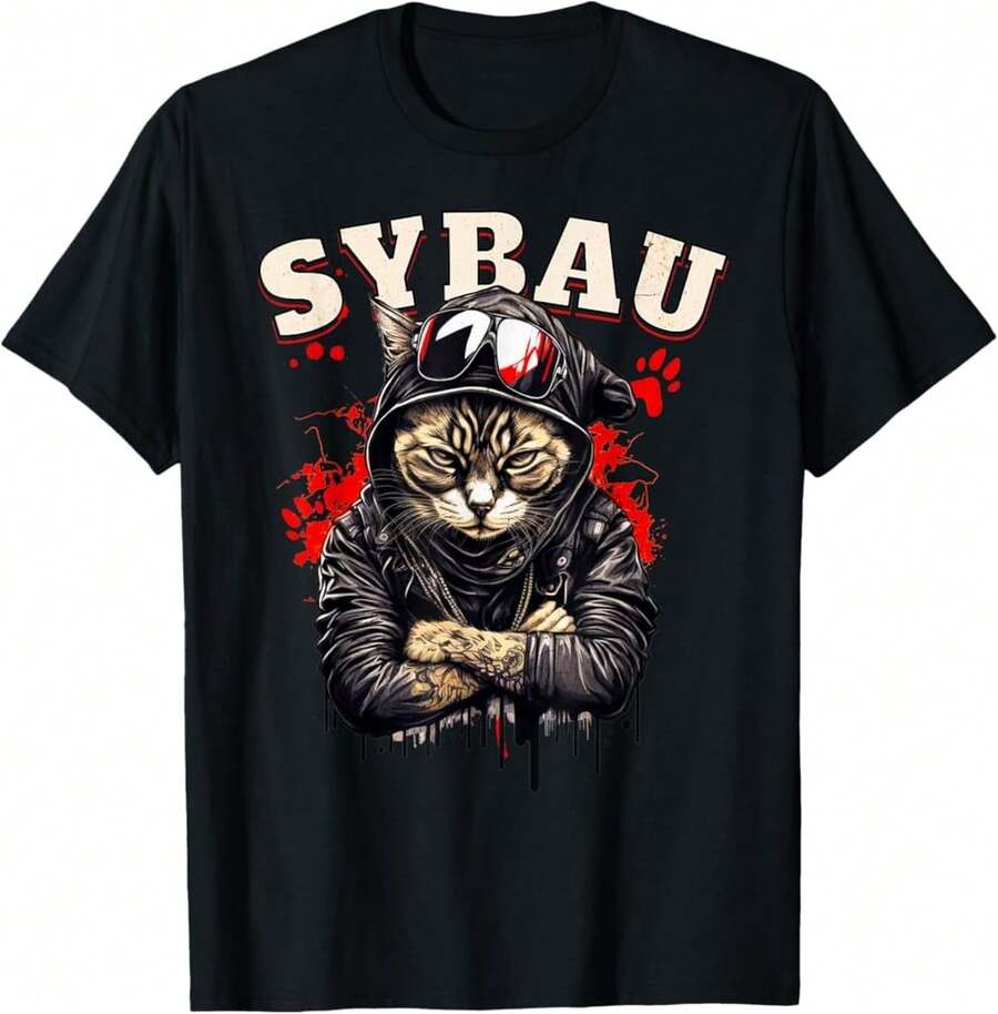 Funny Sybau Ironic Cat Meme Sigma Brainrot Quote T-Shirt!AL Anniversary ...